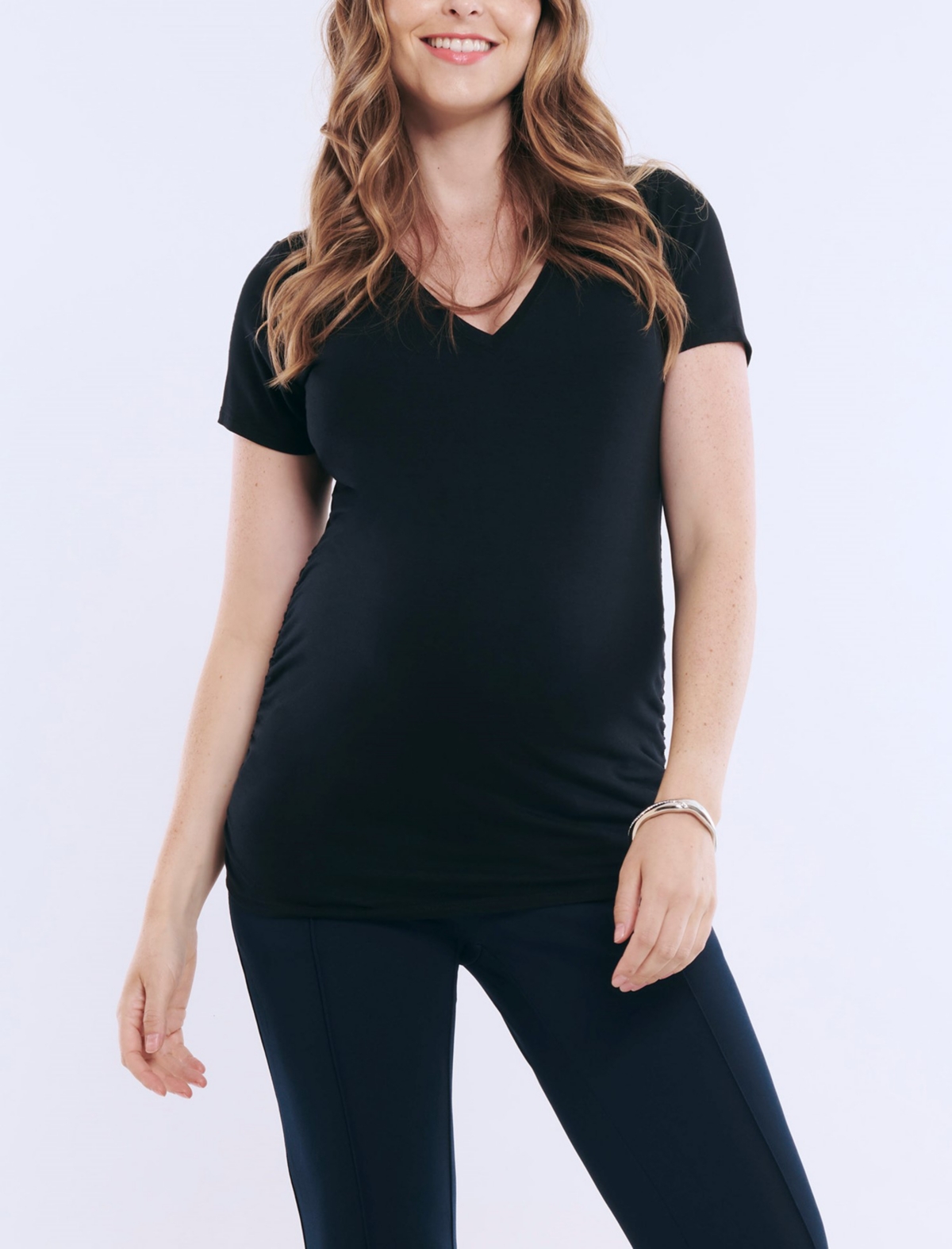 Click here for Motherhood Maternity Maternity V-Neck Side-Ruched... prices