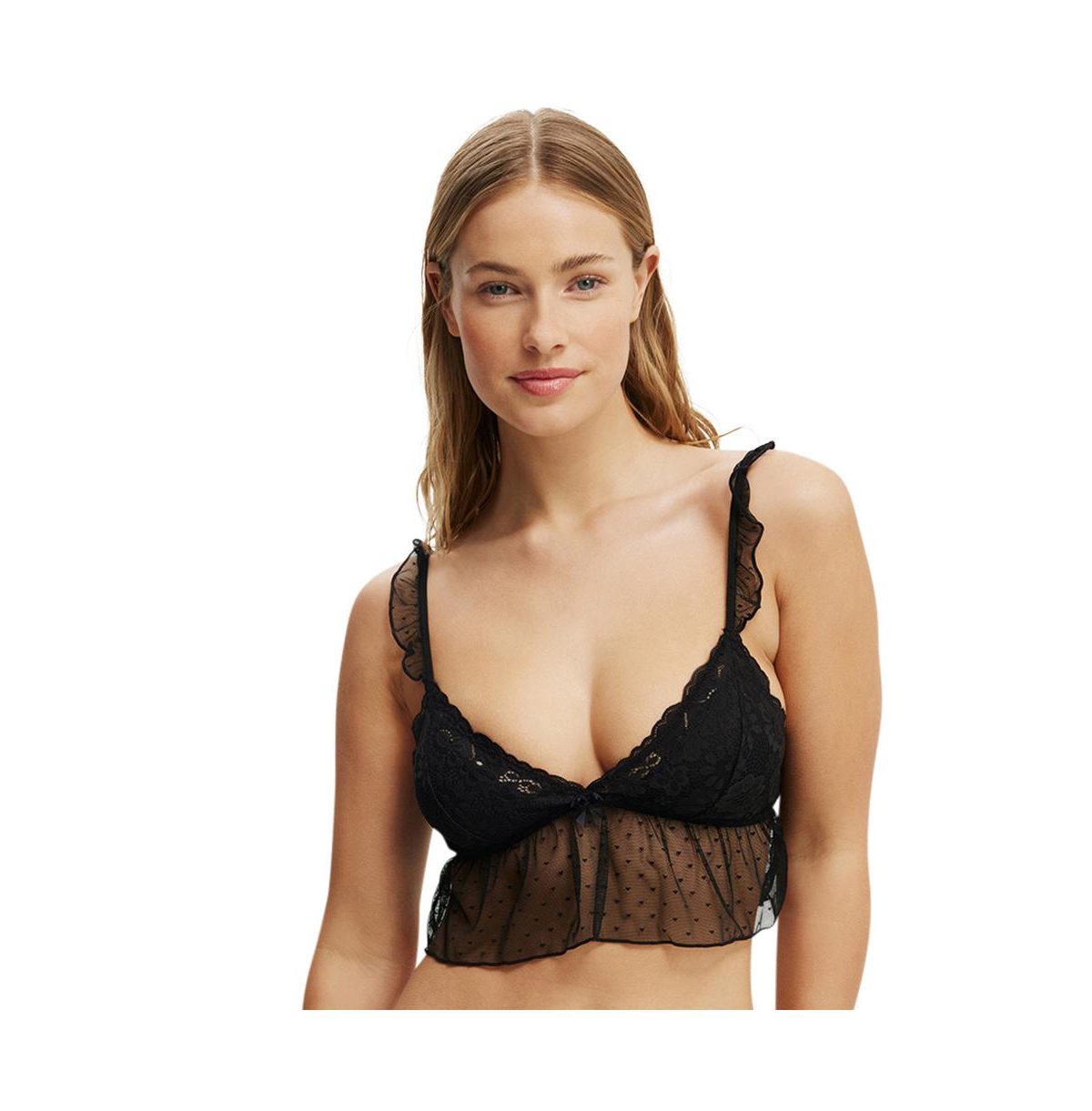 Click here for Cotton On Womens Holly Lace Longline Bralette - Bl... prices