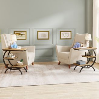 Tribesigns 3-Tier Small Side Table with Storage Shelves Set of 2,Wood C ...