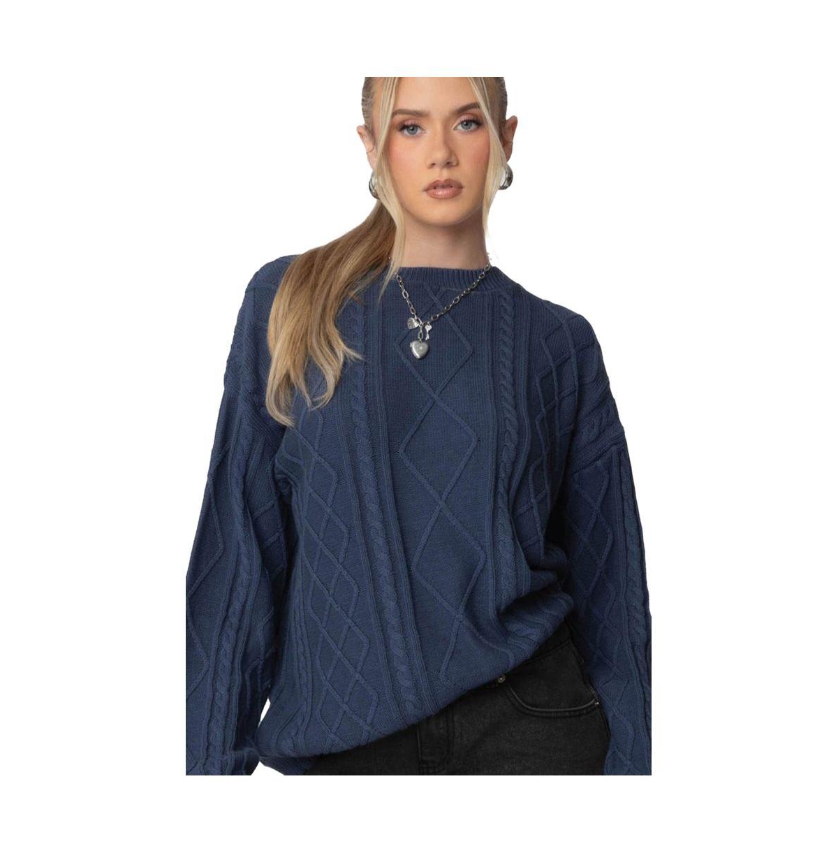 Click here for Edikted Womens Jessy cable knit oversized sweater... prices