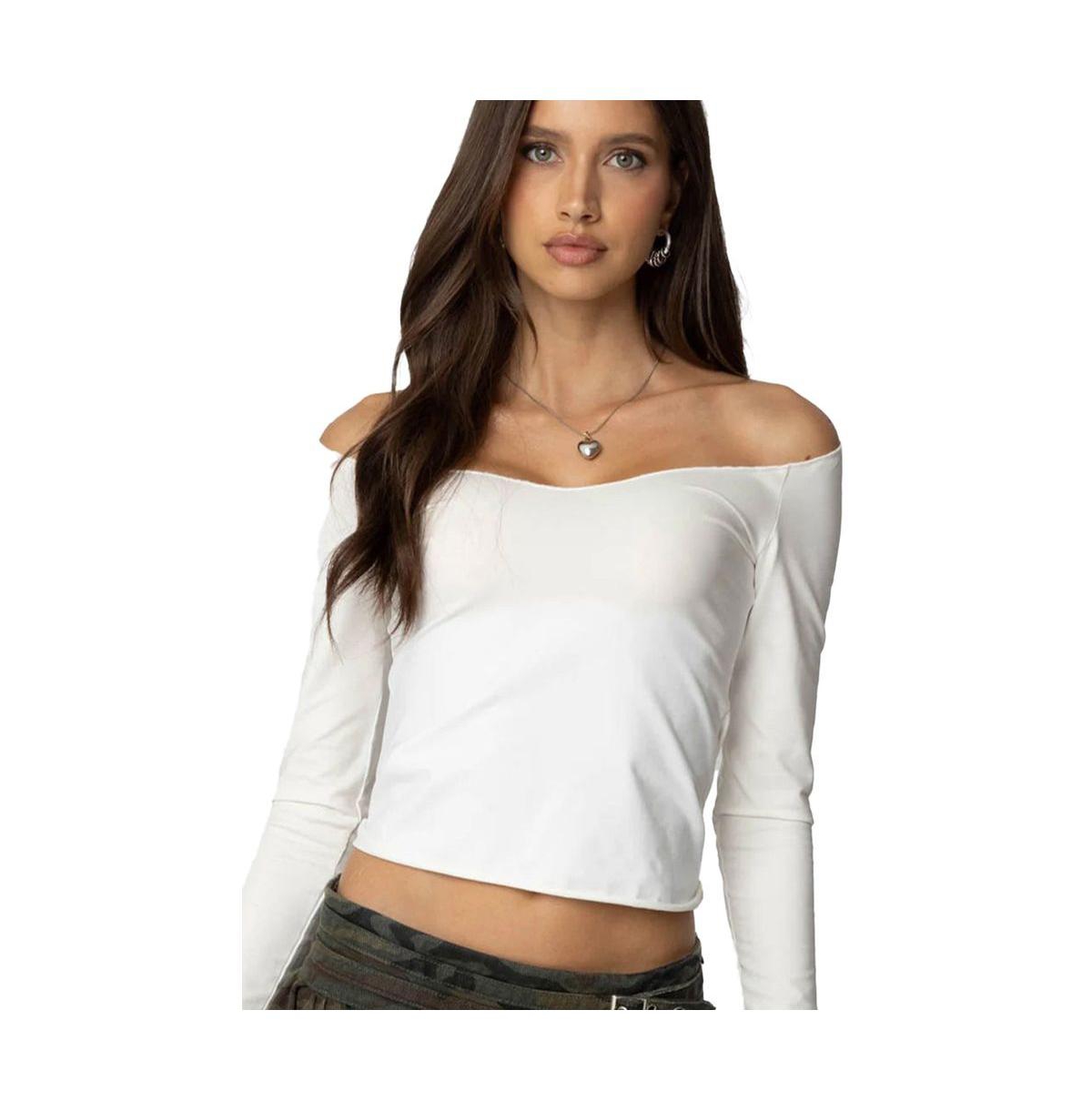 Click here for Edikted Womens Nattie Off Shoulder V Neck Top - Wh... prices