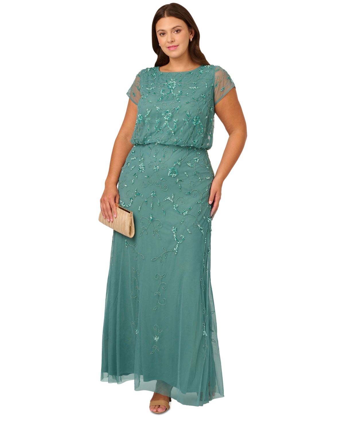 Click here for Adrianna Papell Plus Size Sequined-Mesh Evening Go... prices