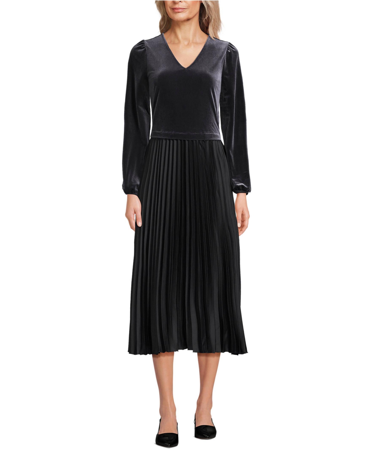 Click here for Lands End Womens Velvet and Satin Duet Midi Dress... prices
