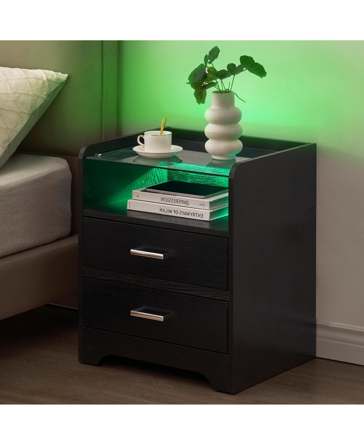 Click here for gaomon Nightstand with Led Lights and 2 Storage Dr... prices