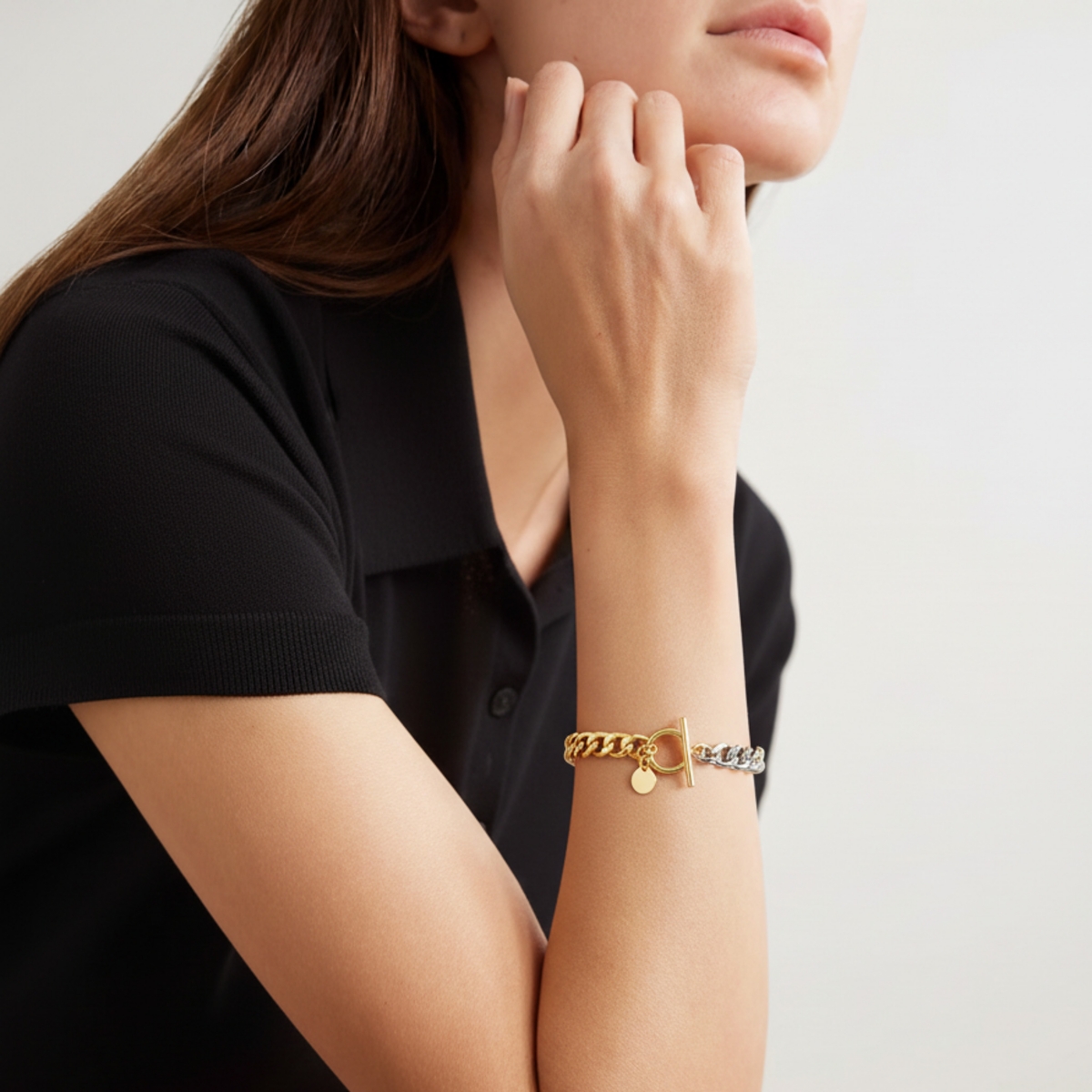 Click here for Sake Mixed Metal Bracelet - Silver  gold prices