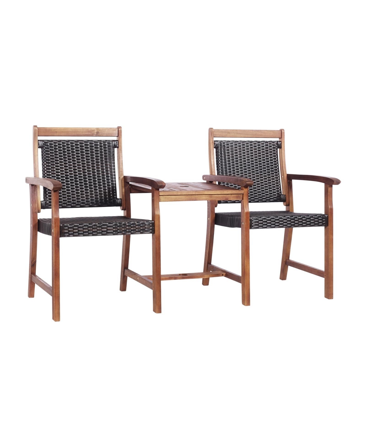 Click here for 2-Seat Patio Rattan Acacia Wood Chair with Table -... prices