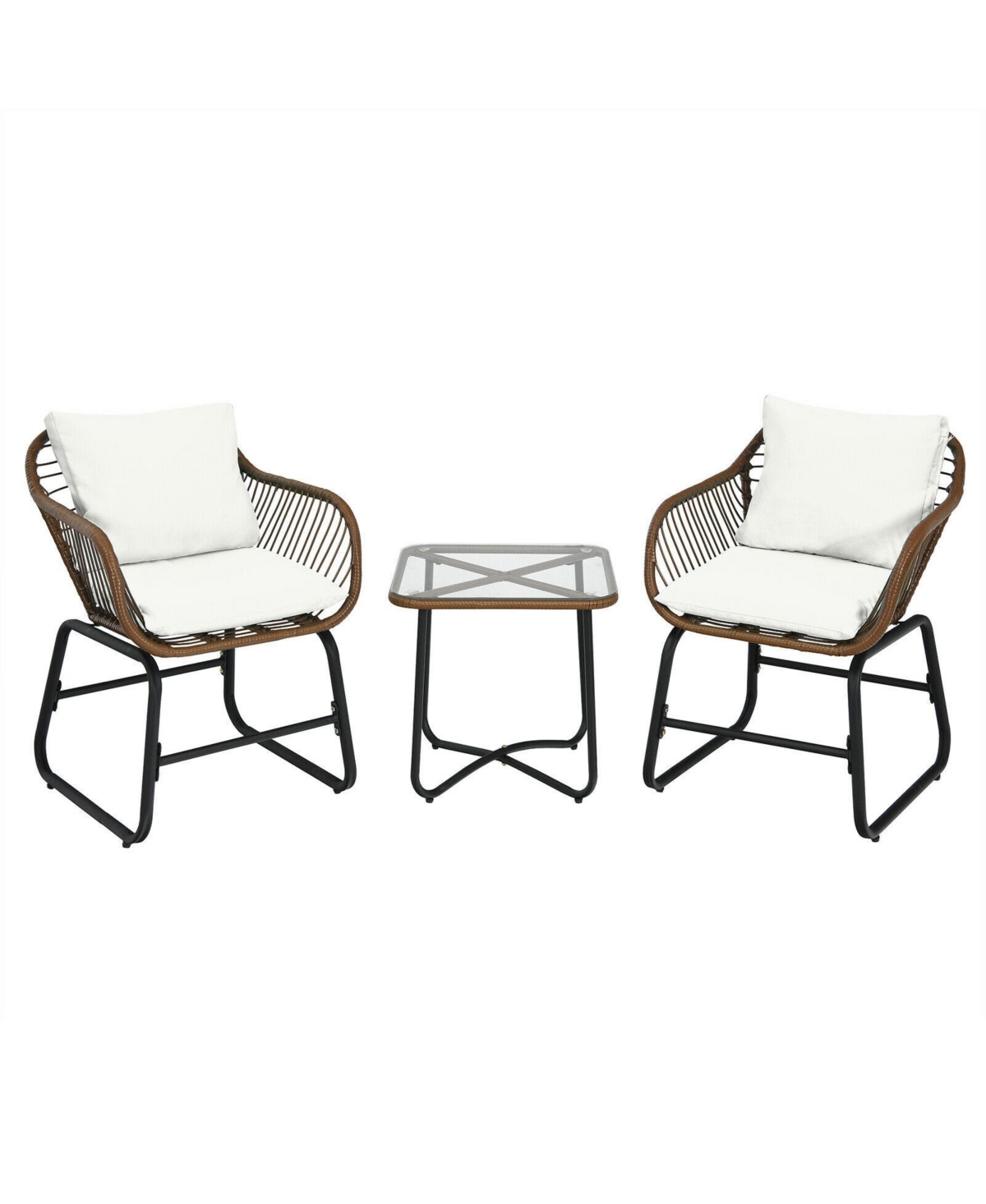 Click here for 3 Pieces Patio Rattan Bistro Set Cushioned Chair G... prices