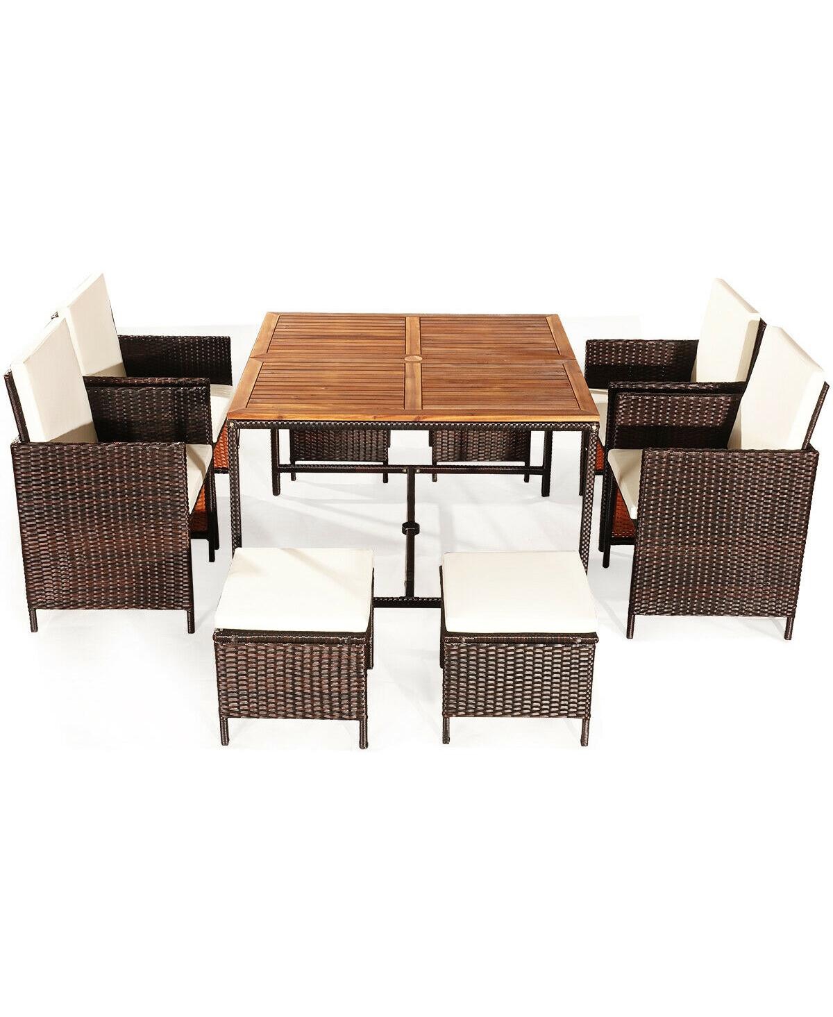 Click here for 9 Pieces Patio Rattan Dining Cushioned Chairs Set... prices