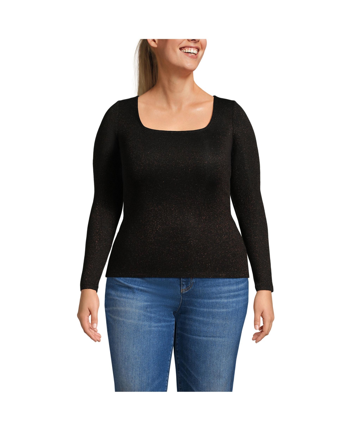 Click here for Lands End Plus Size Long Sleeve Rib Square Neck Te... prices
