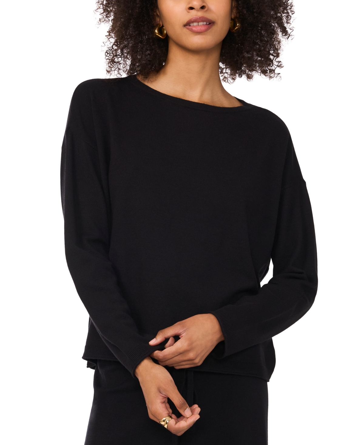 Click here for Vince Camuto Womens Ribbed-Trimmed Crewneck Sweate... prices