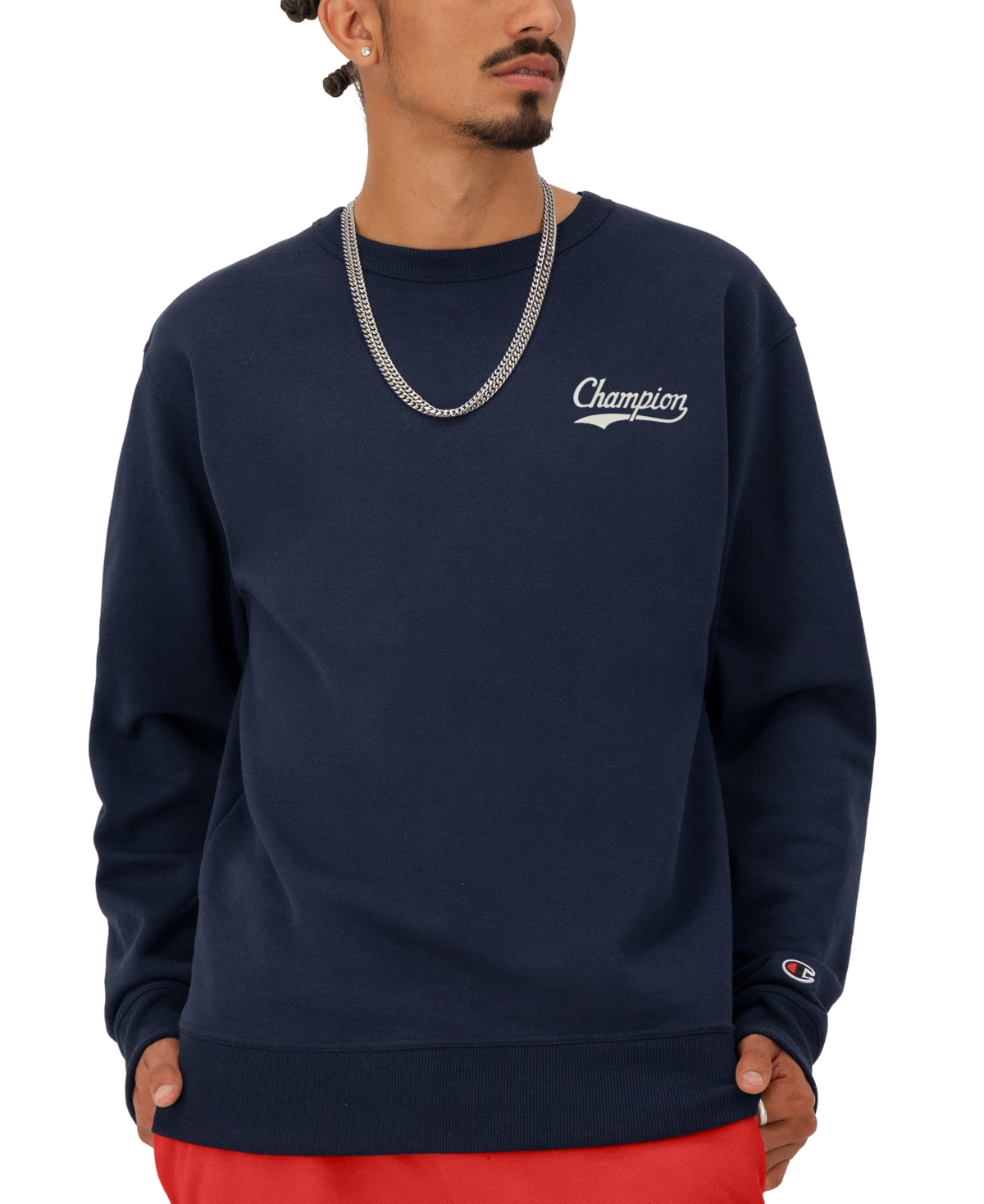 Click here for Champion Mens Powerblend Logo Sweatshirt - Navy prices