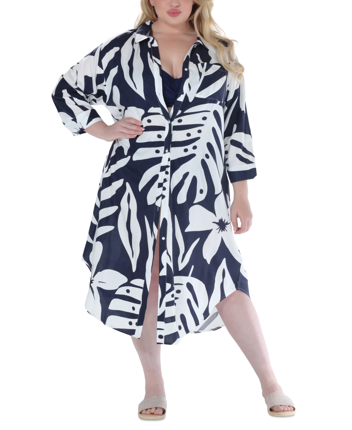 Click here for Raviya Plus Size Printed Button-Down Midi Cover-Up... prices