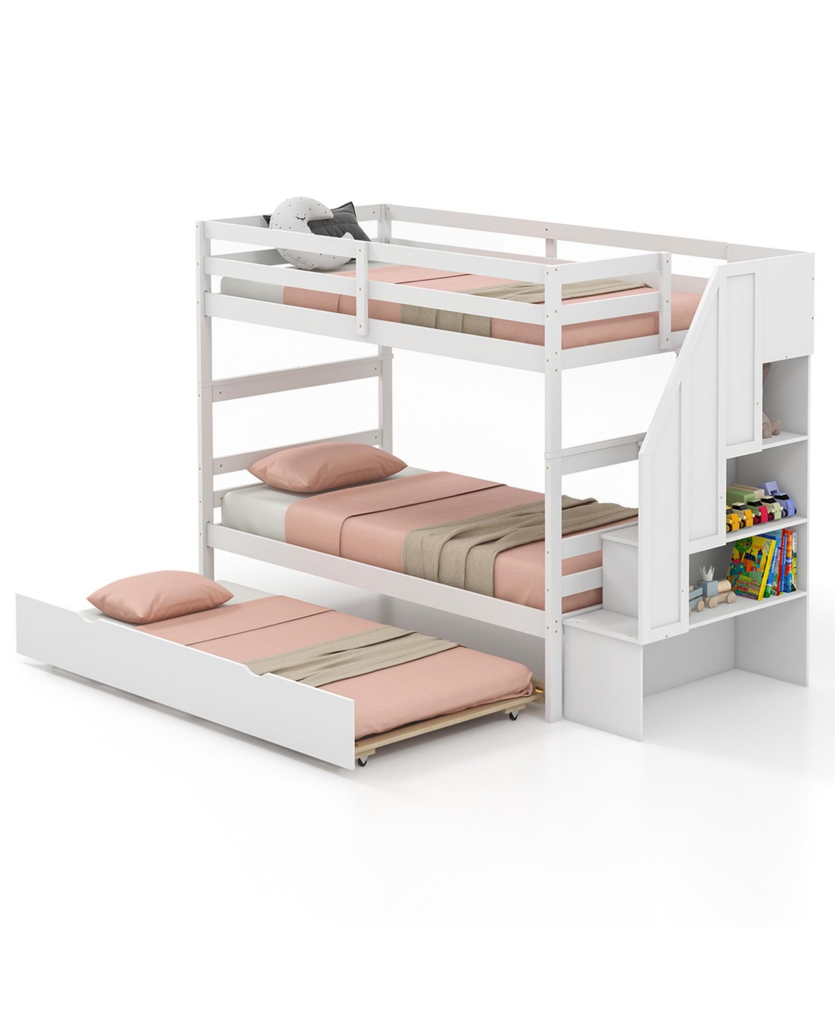 Click here for Home Wood Bunk Bed with Guard Rail and 4-step Stor... prices