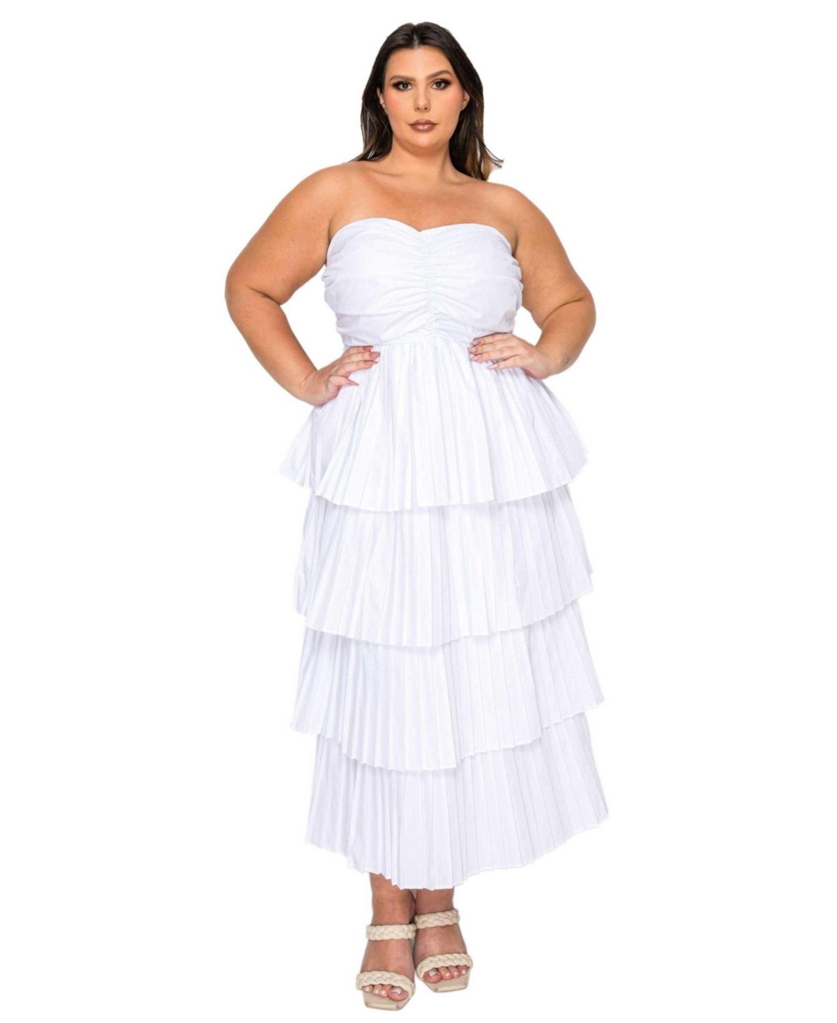 Click here for L I V D Plus Size Eleni Strapless Pleated Tiered D... prices