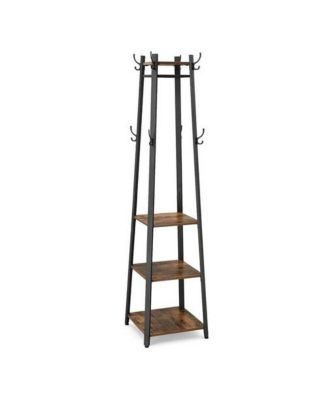 Slickblue Modern Industrial Metal Frame Coat Rack with Wood Shelves and ...
