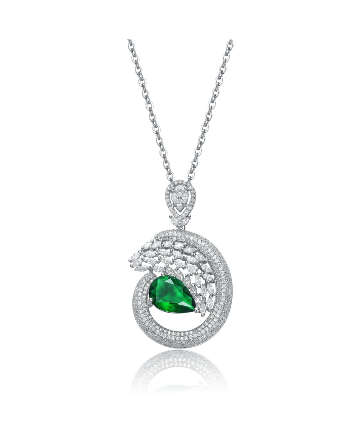 Click here for Sterling Silver Necklace with Green and Clear Pear... prices