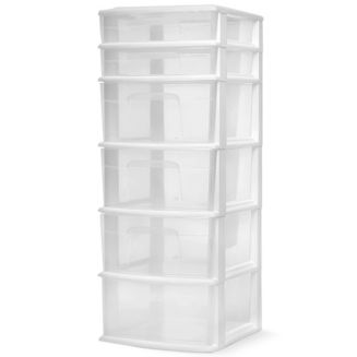 Homz Plastic 6 Clear Drawer Medium Home Storage Container Tower, White ...
