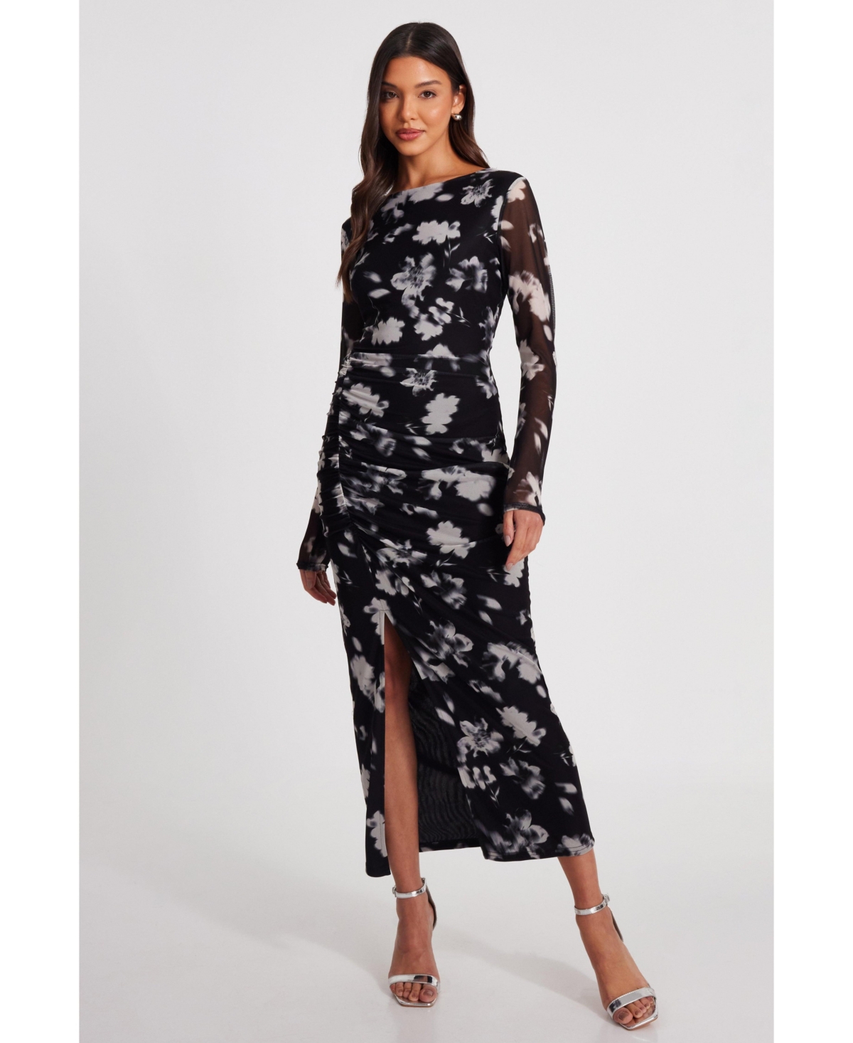 Click here for Quiz Womens Mesh Floral Long Sleeve Maxi Dress - B... prices