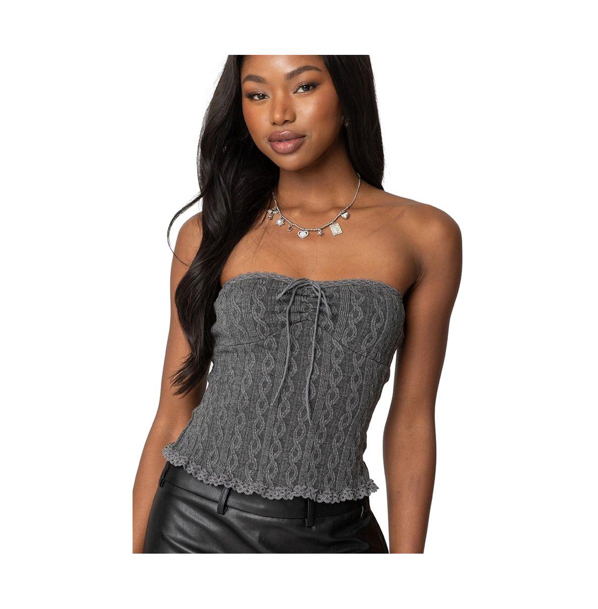 Click here for Edikted Womens Lacey Knit Tube Top - Gray prices