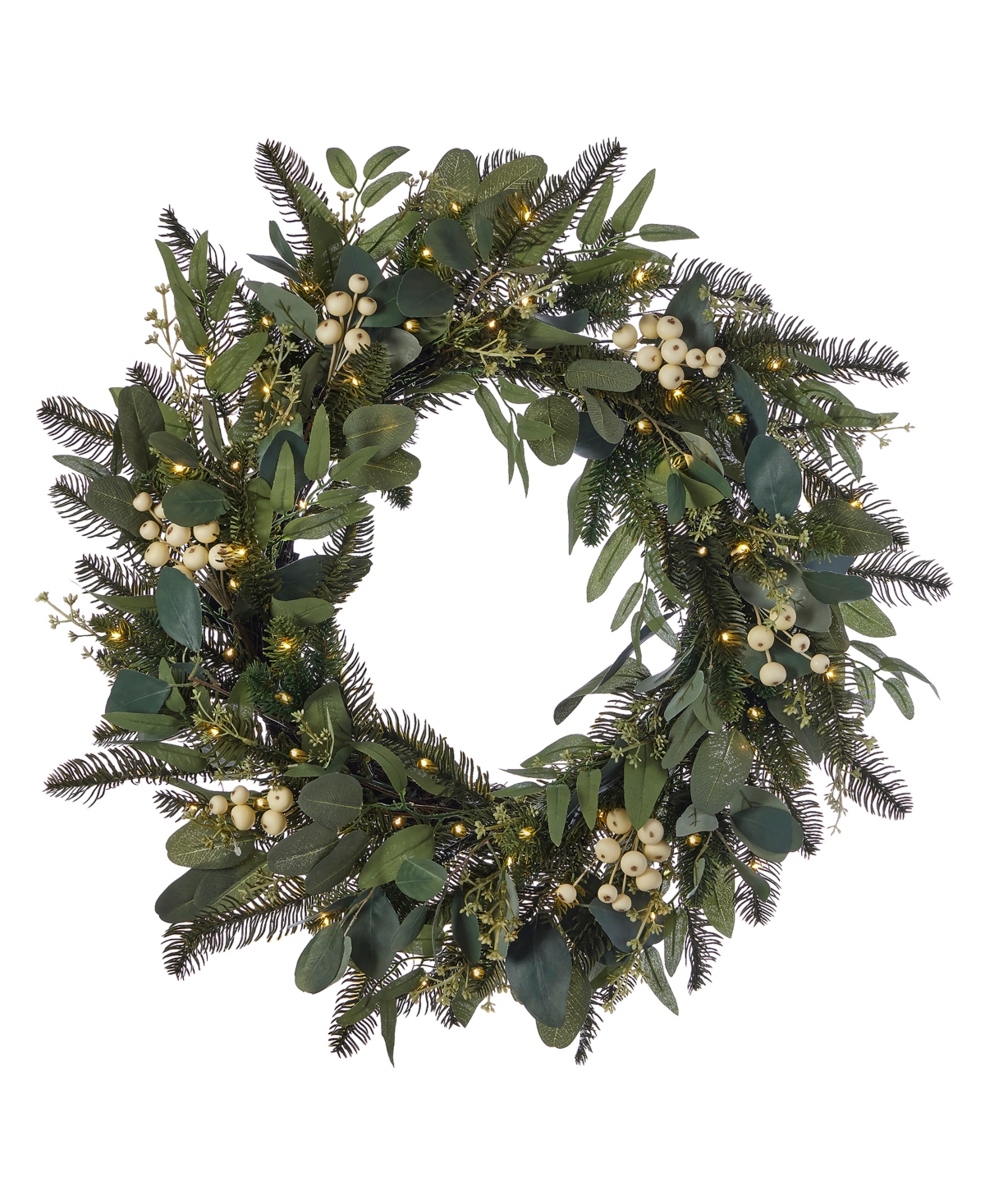 Click here for Seasonal 24 Pre-Lit Eucalyptus and Berry Wreath -... prices