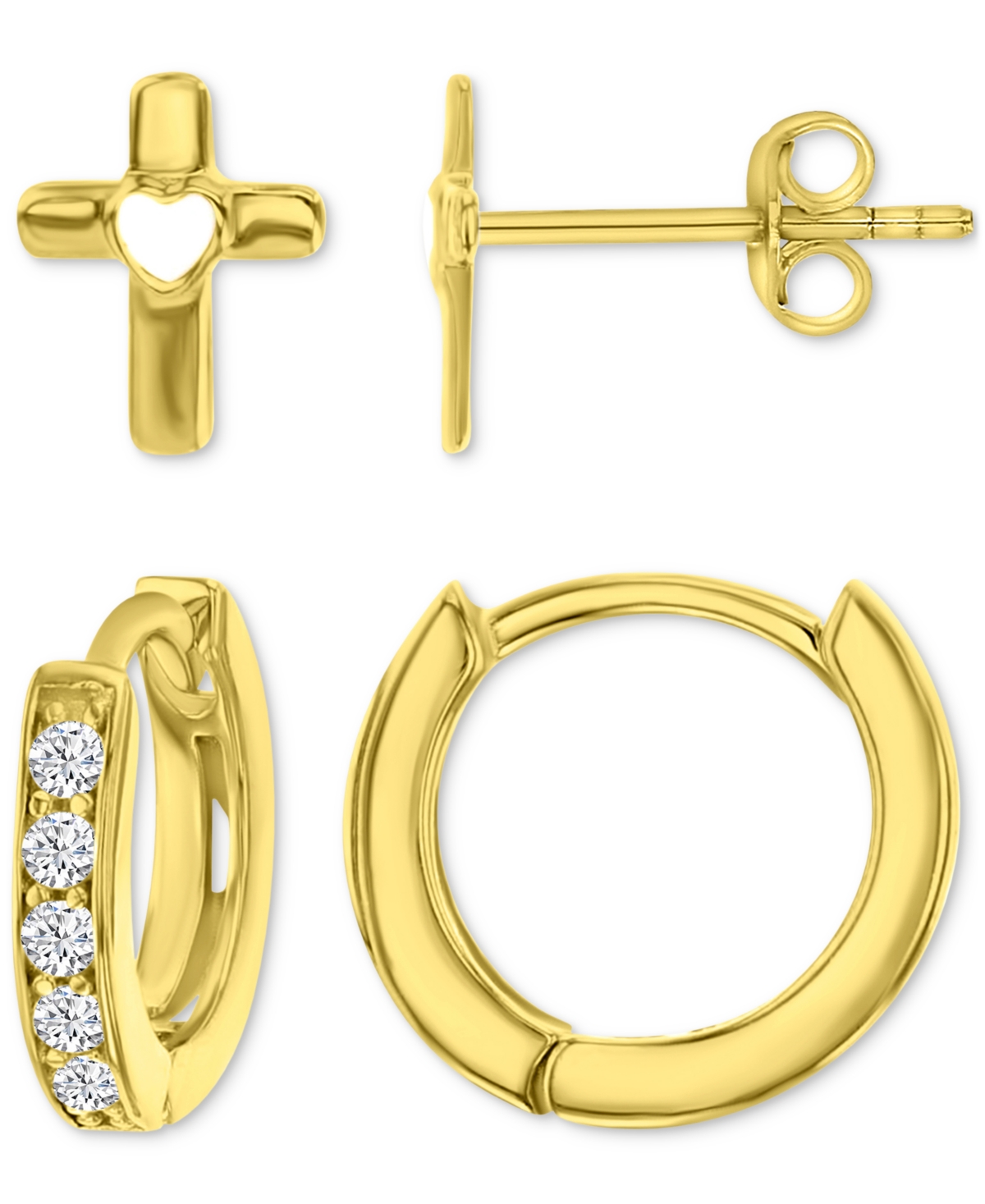 Click here for Cross & Huggie 2 Pc. Set Earrings in 14k Yellow Go... prices