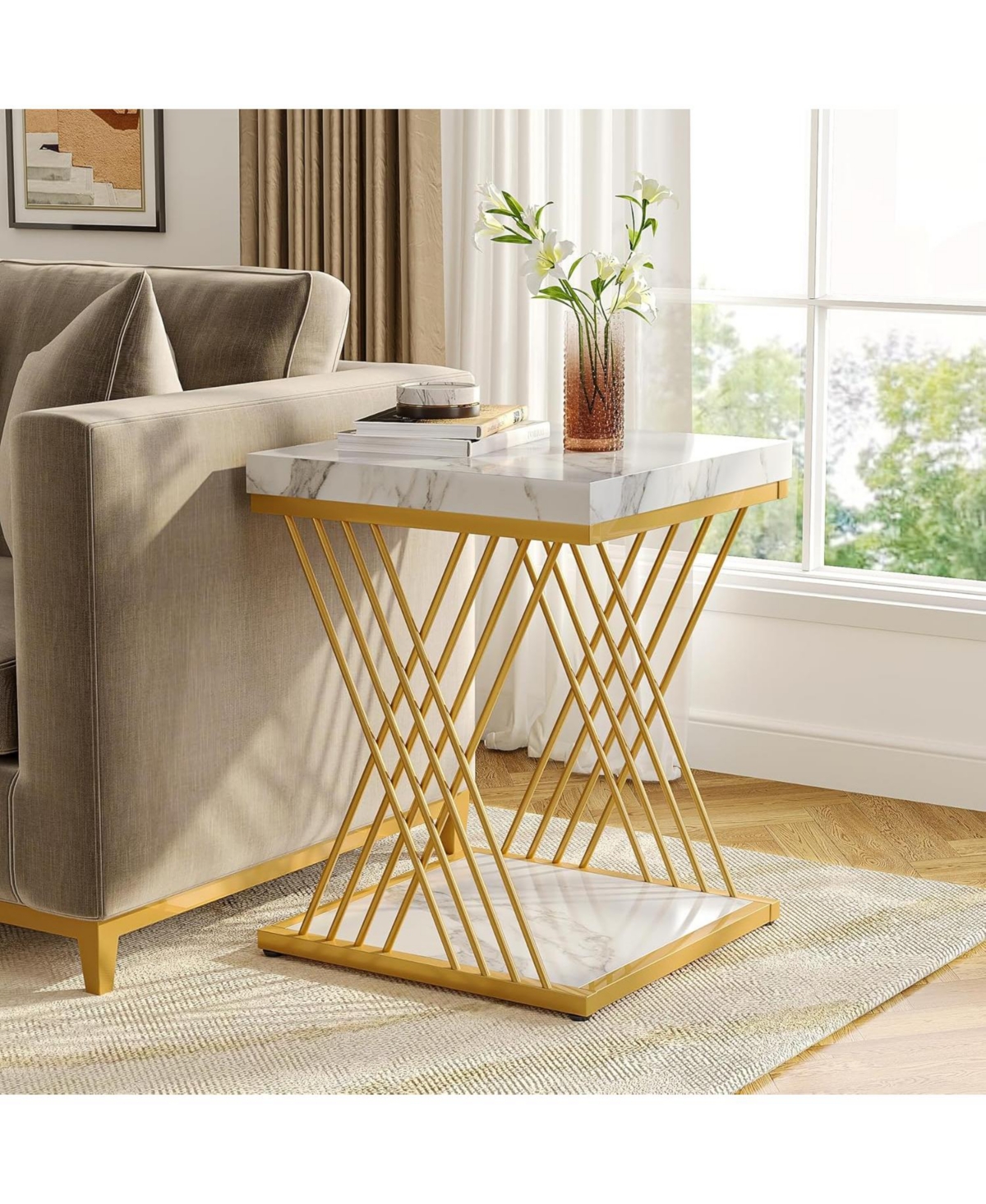 Click here for Tribesigns Square End Table White Gold 2-Tier Side... prices