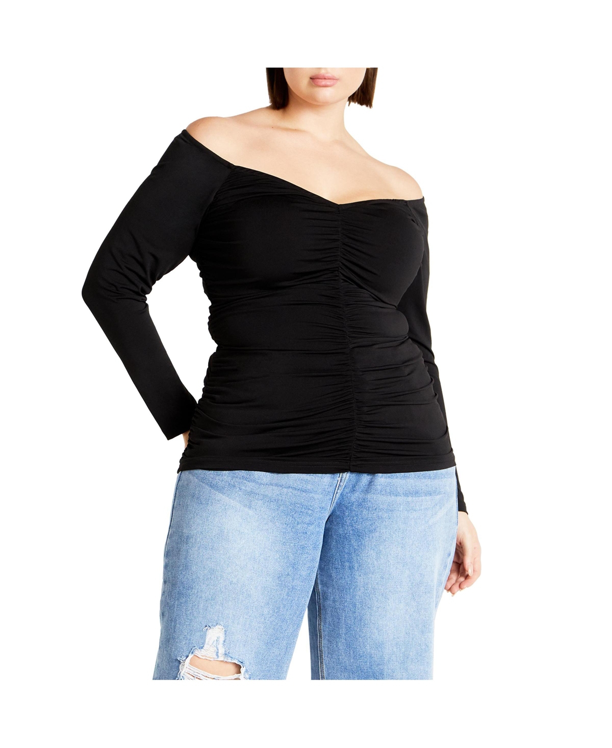 Click here for City Chic Plus Size Ruched Sally Top - Black prices