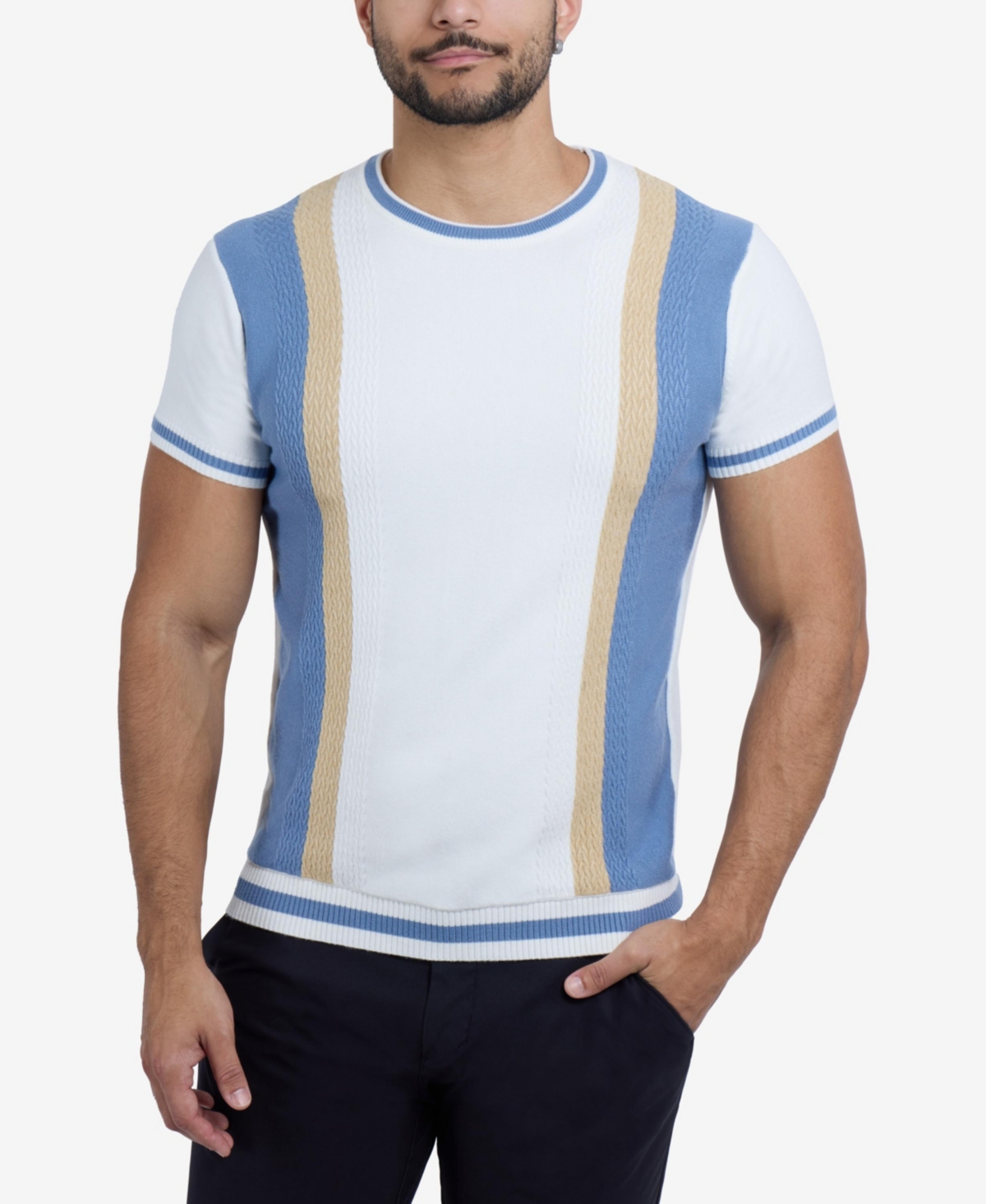 Click here for Spring + Mercer Mens Jacquard Crew Neck Short Slee... prices