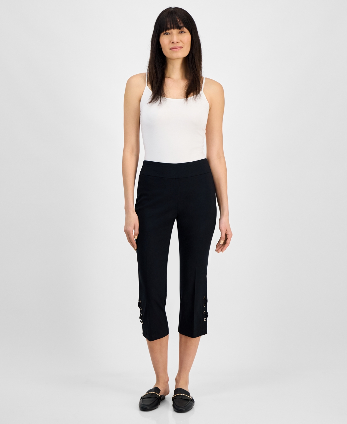 Click here for Jm Collection Womens Side Lace-Up Pull-On Capri Pa... prices