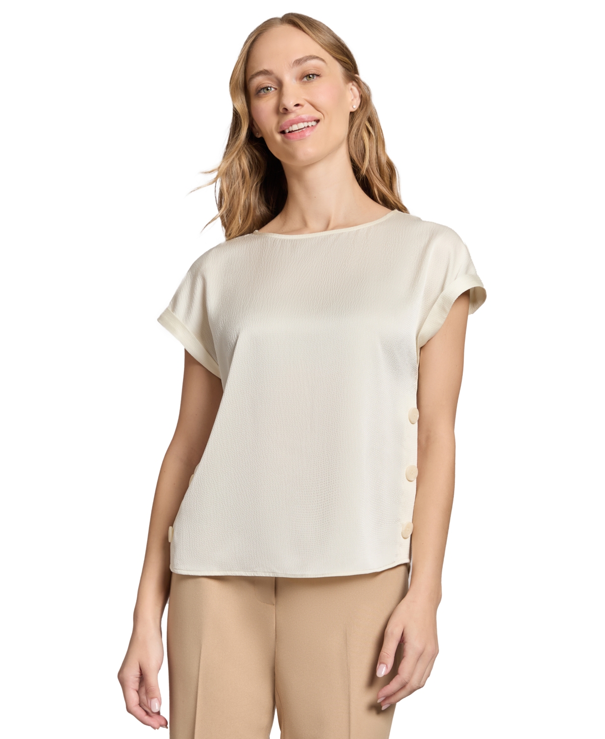 Click here for Jones New York Womens Side-Button Short-Sleeve Top... prices