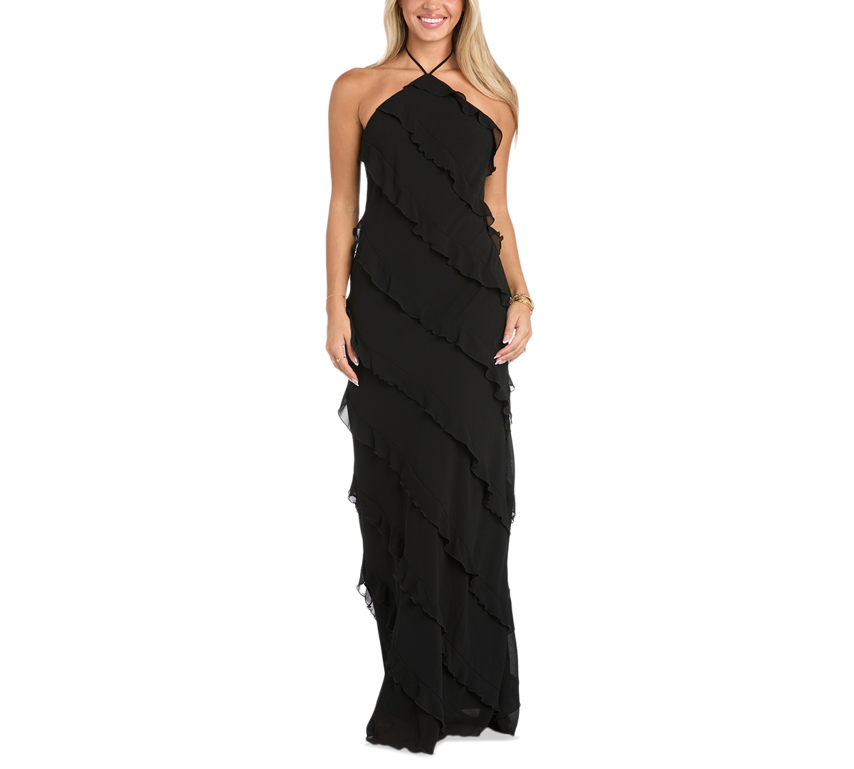 Click here for Morgan & Company Juniors Tiered Ruffled Chiffon Go... prices