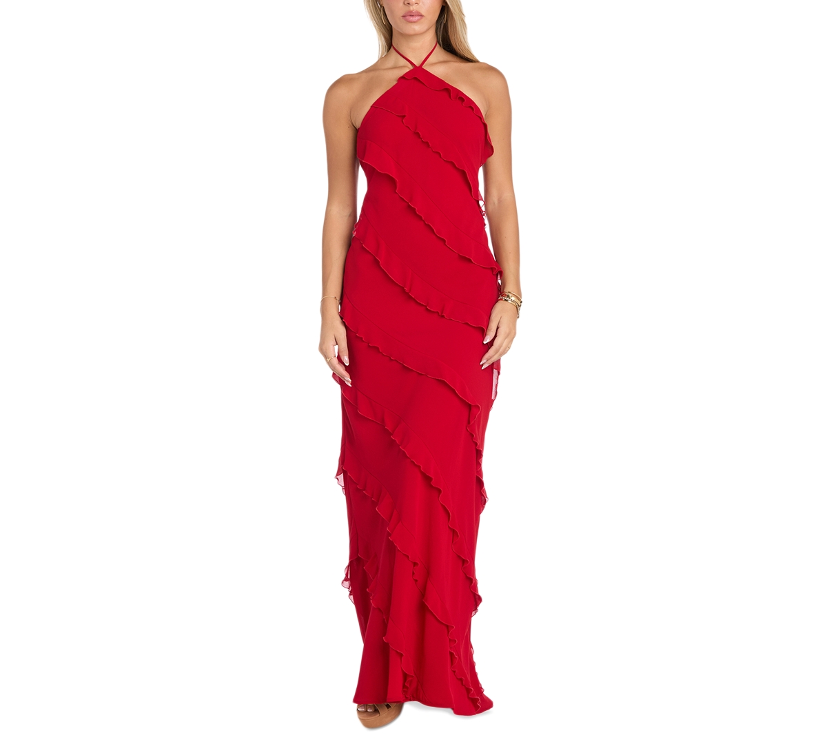 Click here for Morgan & Company Juniors Tiered Ruffled Chiffon Go... prices