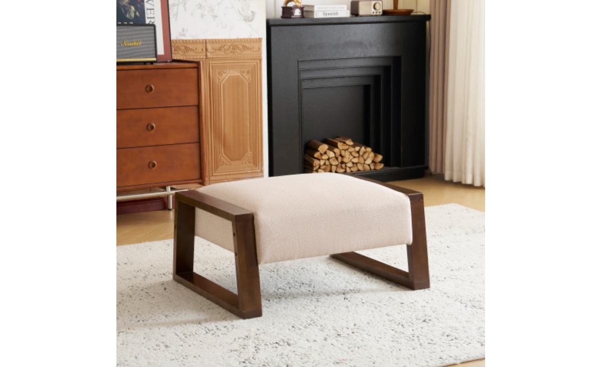 Click here for Vintage-Inspired Beige Ottoman with Wooden Legs  S... prices