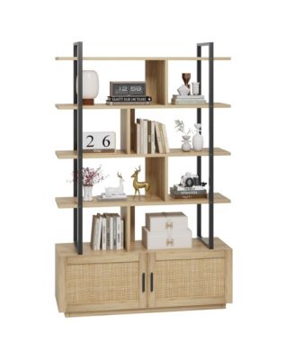 gaomon 5 Tier Rattan Bookshelf with Storage Cabinet & Door - Macy's