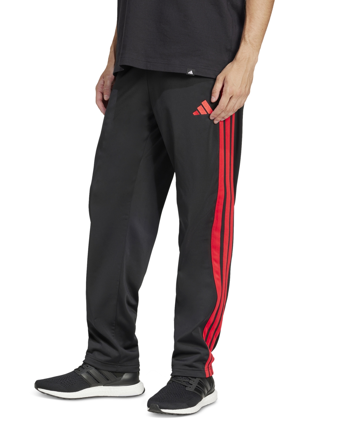 adidas Mens 3-Stripes Regular-Fit Tricot Track Pants - Black/Red