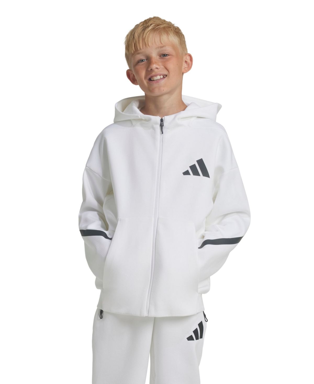 Click here for adidas Big Boys Full-Zip Hooded Track Jacket - Whi... prices