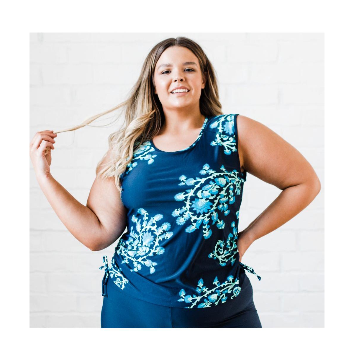 Calypsa Plus Size Closed Back Maya Swim Top - Barbados blue