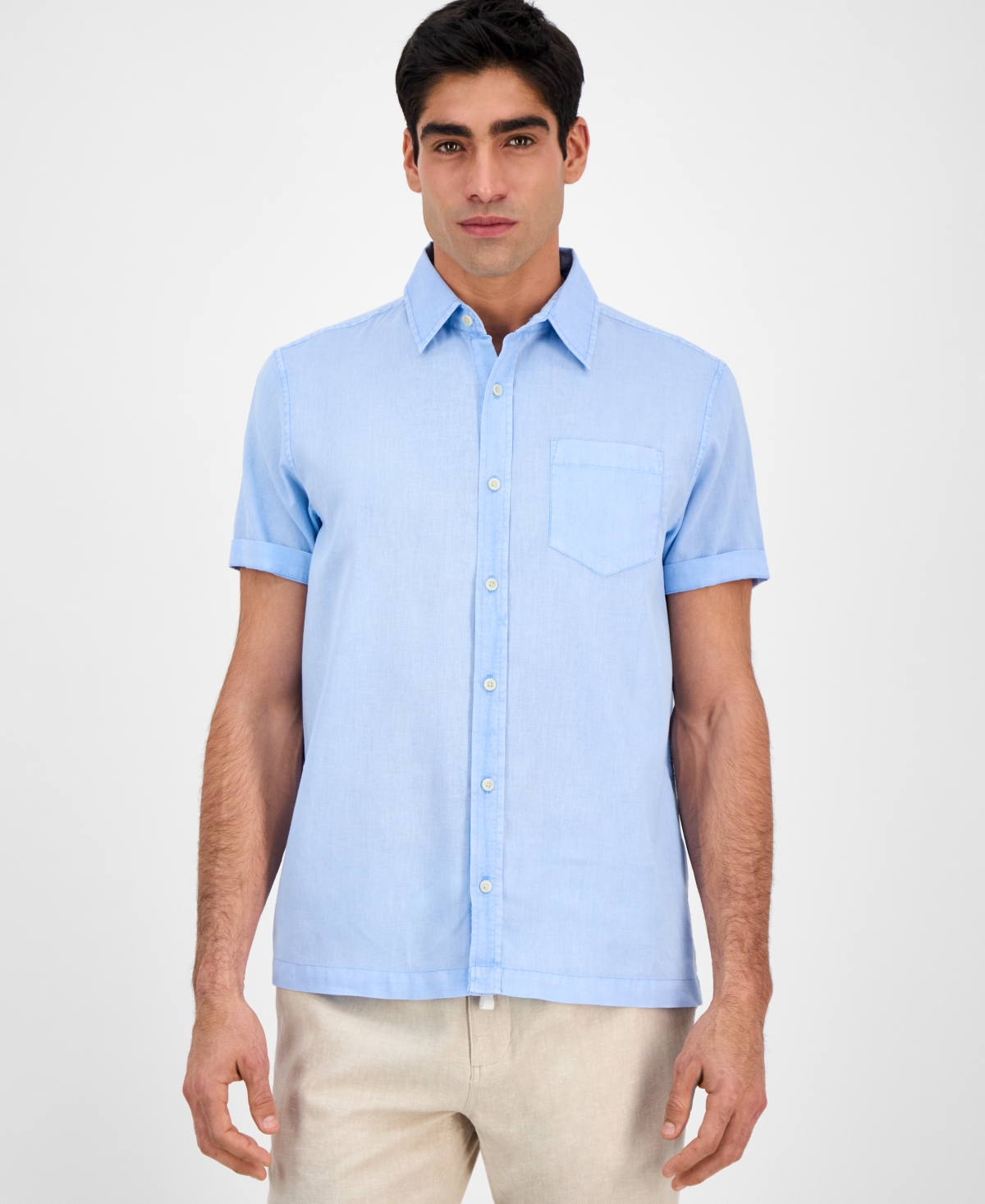 Click here for Sun + Stone Mens Blake Linen Chambray Short Sleeve... prices