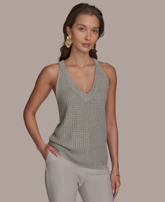 Donna Karan New York Women's Metallic Open-Weave Sweater Tank - Macy's