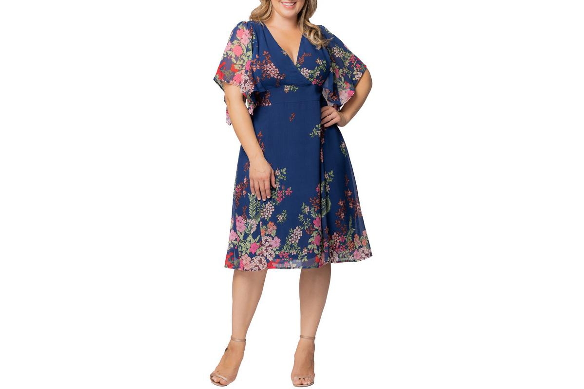 Click here for Kiyonna Plus Size Breezy Border Print Cocktail Dre... prices