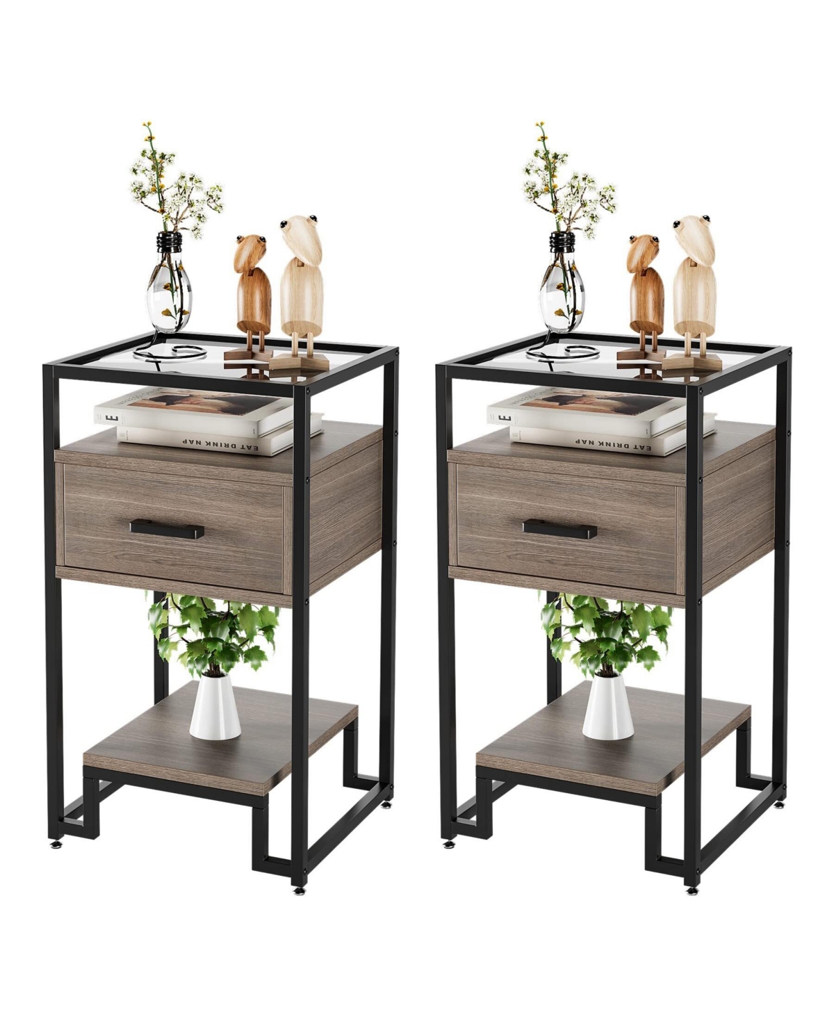 Click here for Nightstand Set of 2  Bed Side Table with Drawer  E... prices