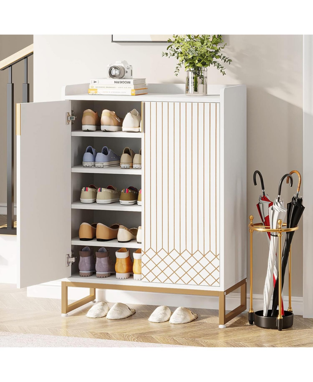 Click here for Tribesigns White 25 Pair Shoe Cabinets with Doors... prices