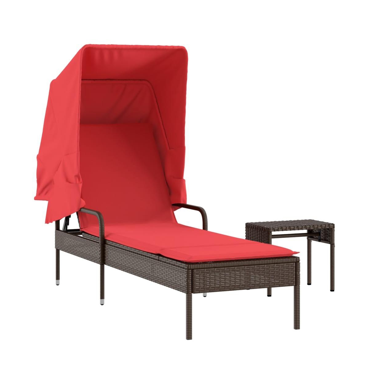Click here for Sun Lounger with Canopy and Table Brown Poly Ratta... prices