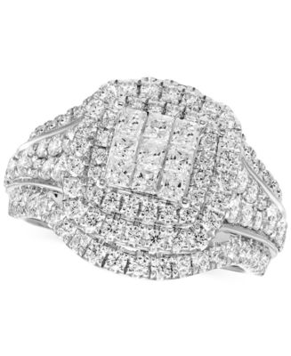 Diamond Princess Cluster Ring (2 ct. t.w.) in 14k White Gold - Macy's
