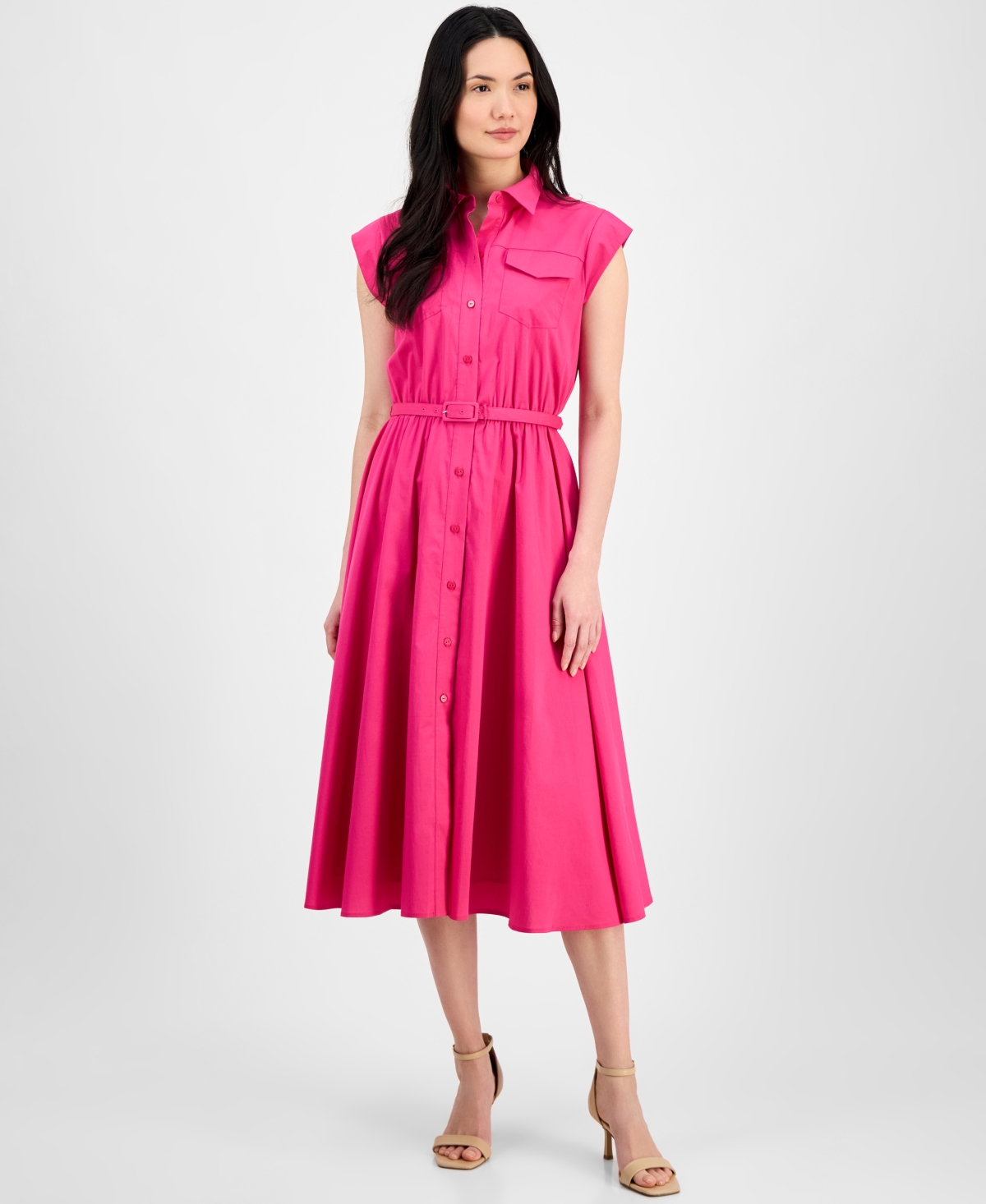 Click here for T Tahari Womens Spread-Collar Button-Front Midi Dr... prices