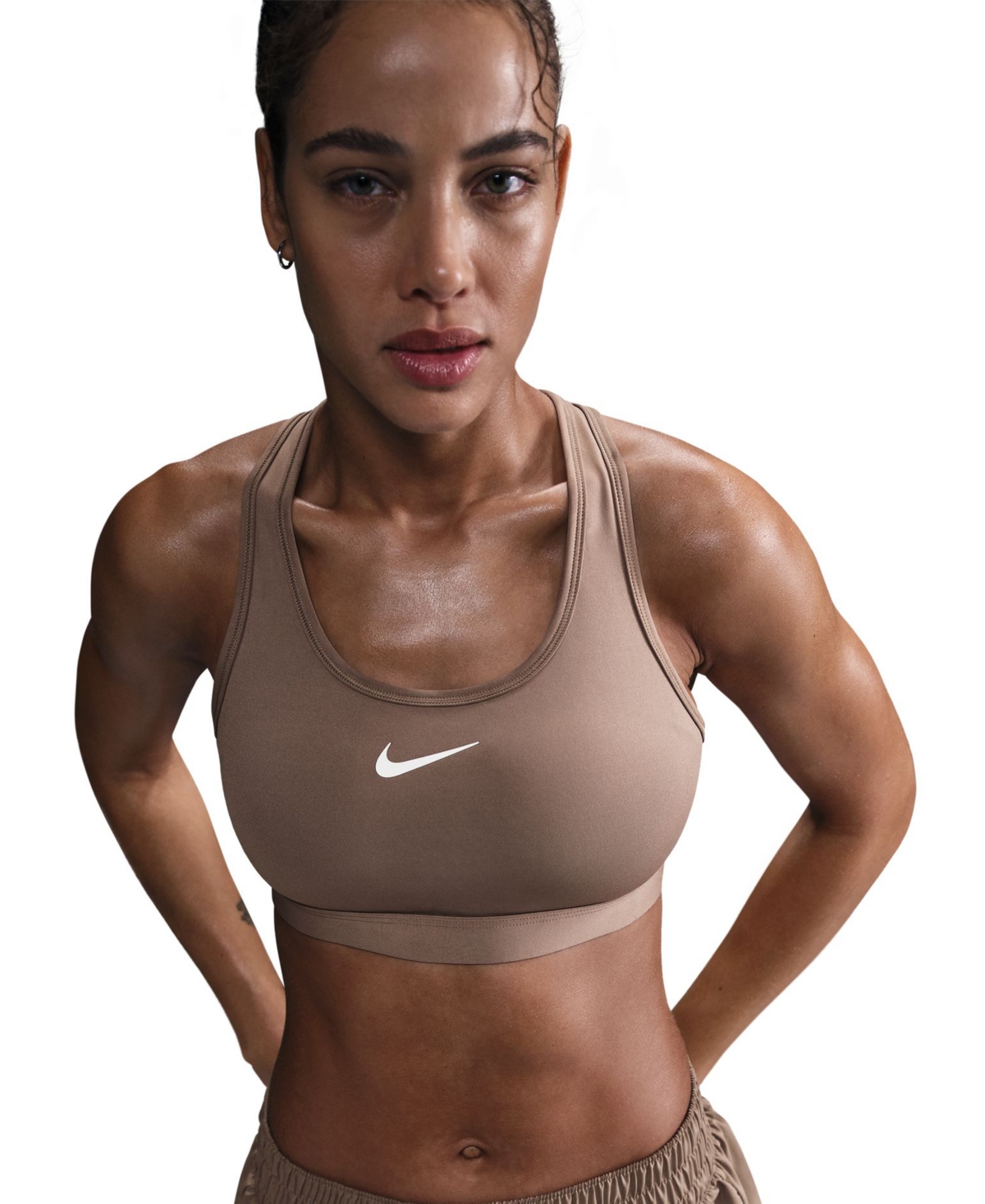 Click here for Nike Womens Swoosh Padded Sports Bra - Mink Brown/... prices