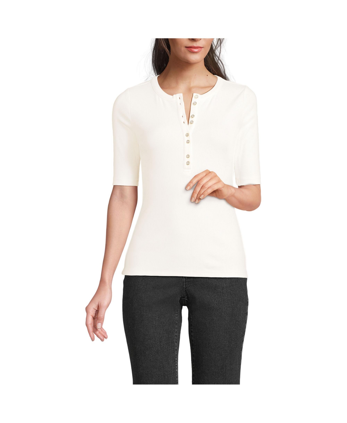 Click here for Lands End Womens Elbow Sleeve Polished Rib Henley... prices