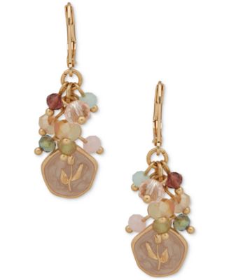 lonna & lilly Gold-Tone Shaky Bead & Flower Motif Stone Drop Earrings ...