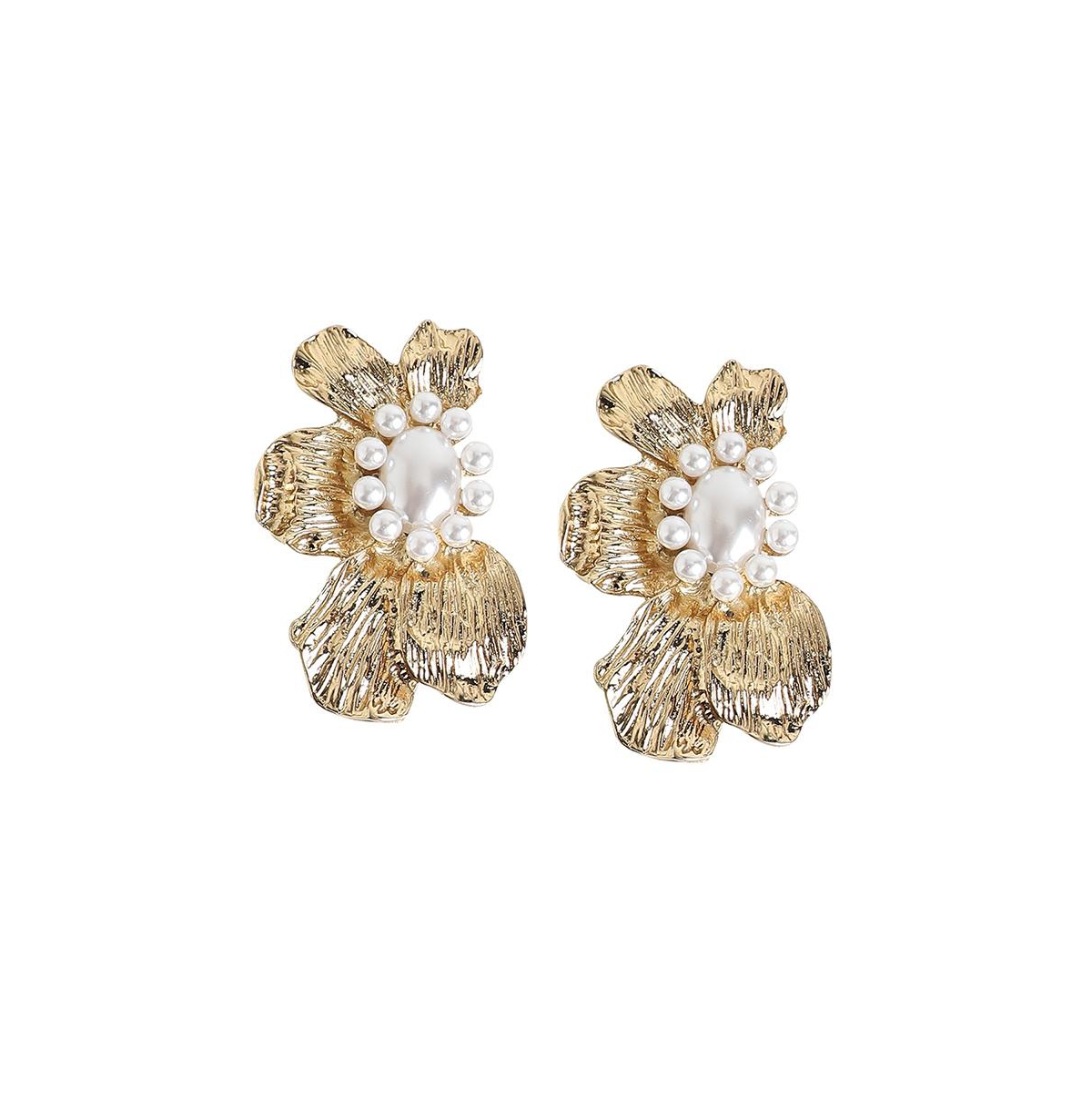 Click here for Flower Pearl Drop Earrings - Gold prices