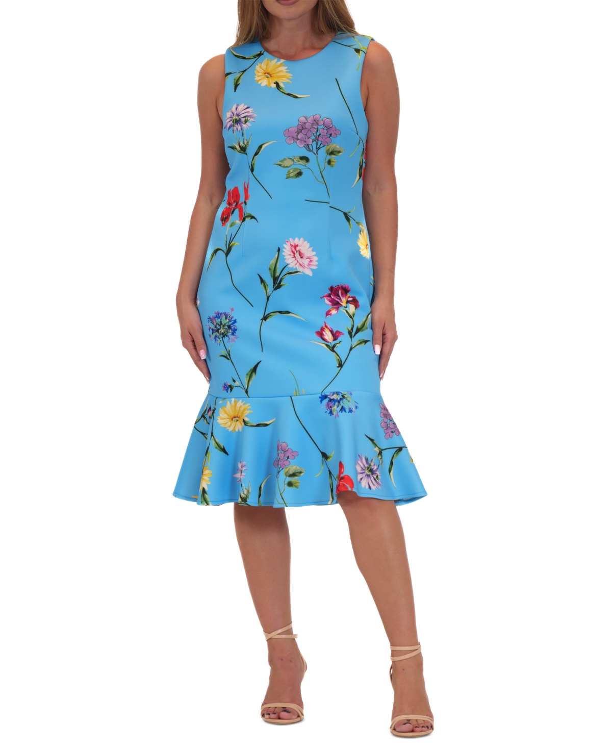 Click here for Donna Ricco Womens Floral-Print Flounce-Hem Sheath... prices
